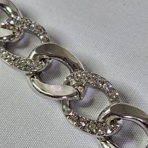 Jewelry | Chunky Silver Chain Link Bracelet With Crystal Stones New ...